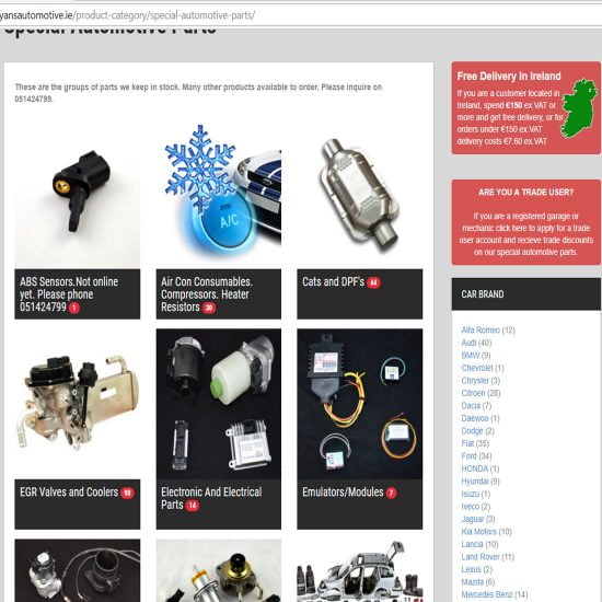 Online parts ordering now up and running. - RyansAutomotive.ie